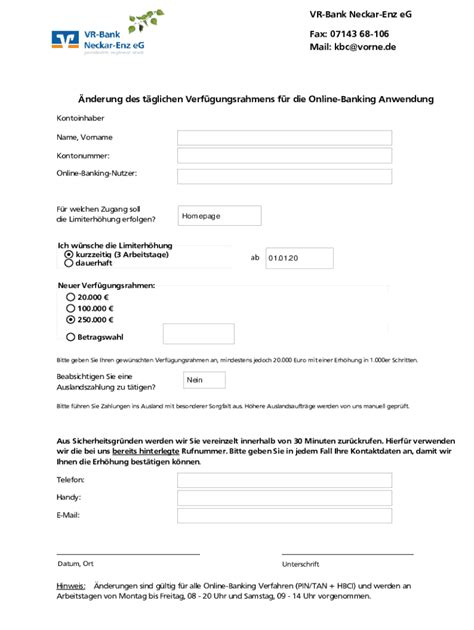 Ausfüllbar Online VR Bank Neckar Enz eG Fax Email Drucken pdfFiller