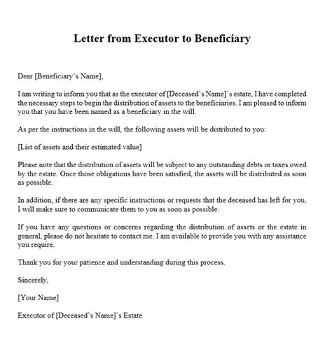 Sample Letter From Executor To Beneficiary Culturo Pedia