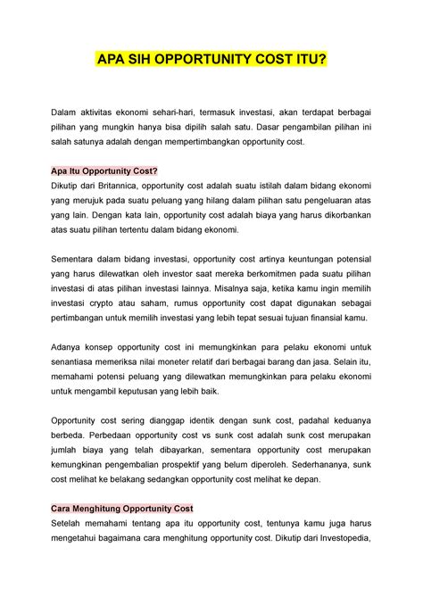 Apa Sih Opportunity Cost Itu Apa Sih Opportunity Cost Itu Dalam