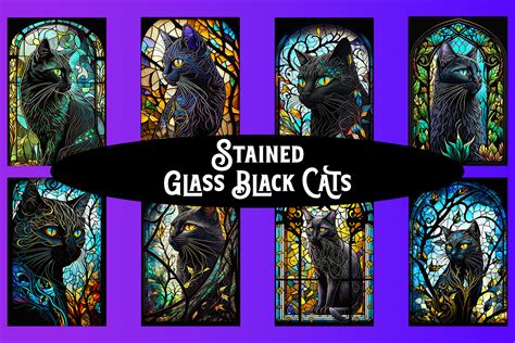 Stained Glass Black Cat Windows Graphic By Journey2JoyCreations