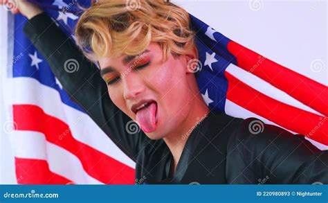 Non Binary Portrait Of Asian Man With Luxurious Blonde Hair And