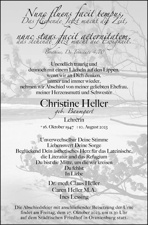Traueranzeigen Von Christine Heller Trauer Anzeigen De