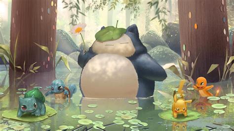 Snorlax Nature Lily Pads Pok Mon Bulbasaur Fantasy Art Trees