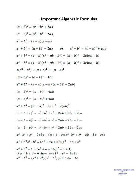 basic algebraic formulas with images algebra formulas algebra math formulas