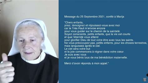 Message de Medjugorje du 25 Septembre sœur Emmanuel YouTube