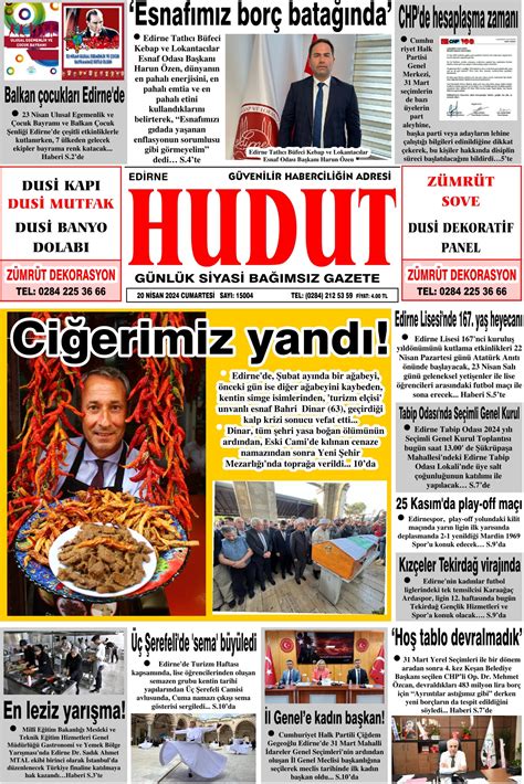 20 Nisan 2024 Cumartesi Hudut Gazetesi Hudut Gazetesi