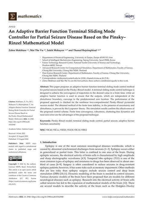 pdf an adaptive barrier function terminal sliding mode controller for partial seizure disease