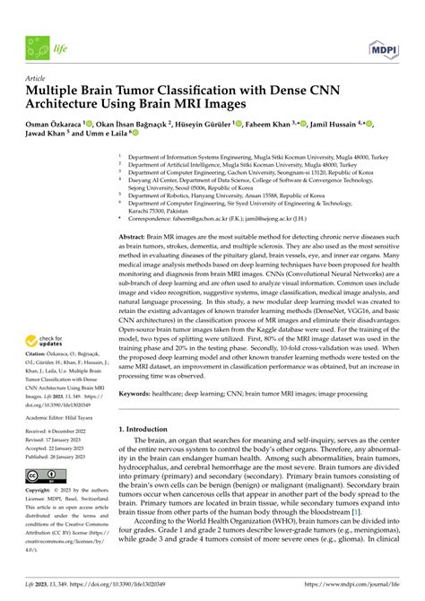 pdf multiple brain tumor classification with dense cnn architecture using brain mri images