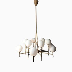 Lampadario Sputnik A 24 Luci In Ottone Di Stilnovo Anni 50 In Vendita