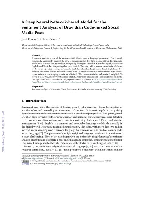 pdf a deep neural network based model for the sentiment analysis of dravidian code mixed