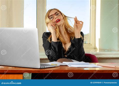 Fashionable Busty Secretary Talking Phone In Office Stock Image Image Of Clerk Corporate