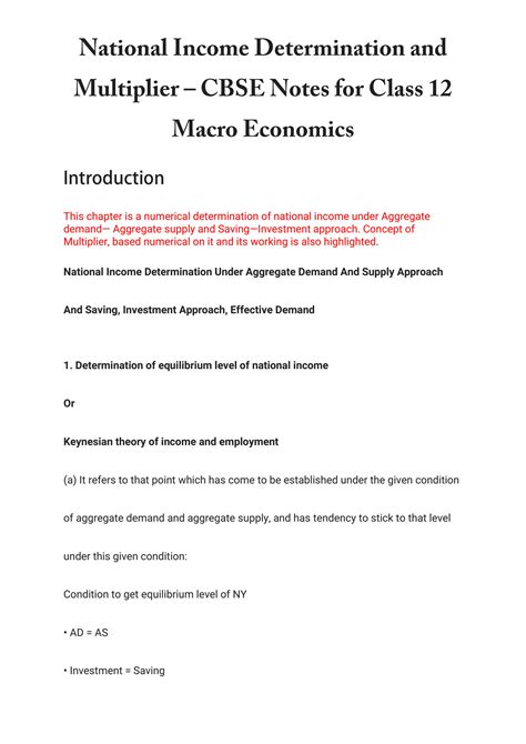 SOLUTION National Income Determination And Multiplier Cbse Notes For