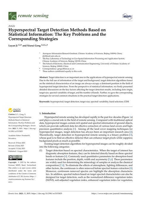 pdf hyperspectral target detection methods based on statistical information the key problems