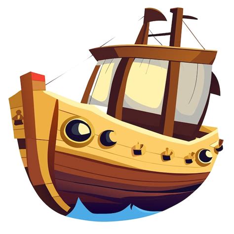 Encantador barco de madera ilustración de dibujos animados veleros