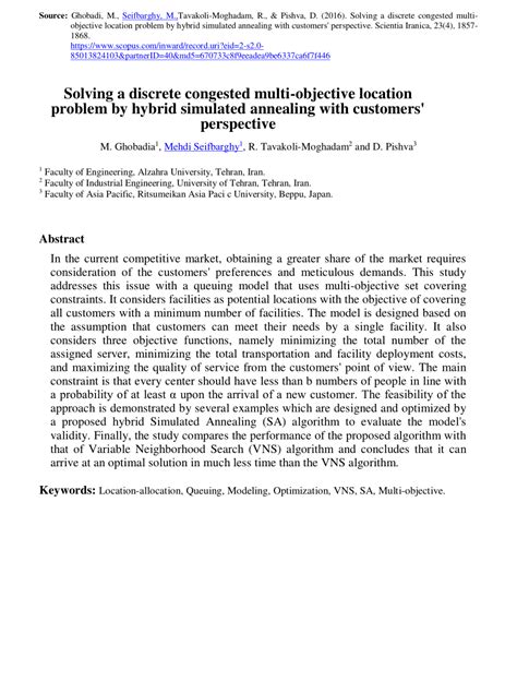pdf solving a discrete congested multi objective location problem by hybrid simulated