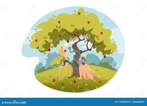 Adam And Eve Bible Story Scene First Man And Woman In Garden Eden