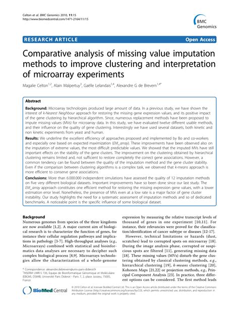 pdf comparative analysis of missing value imputation methods to improve clustering and
