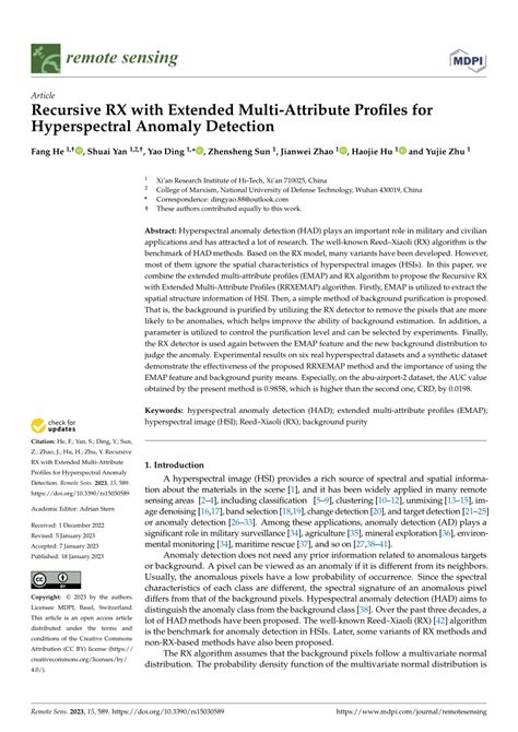 pdf recursive rx with extended multi attribute profiles for hyperspectral anomaly detection