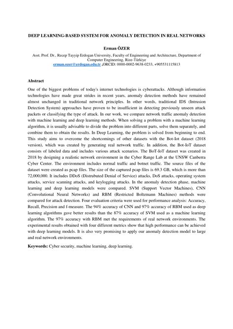 pdf deep learning based system for anomaly detection in real networks