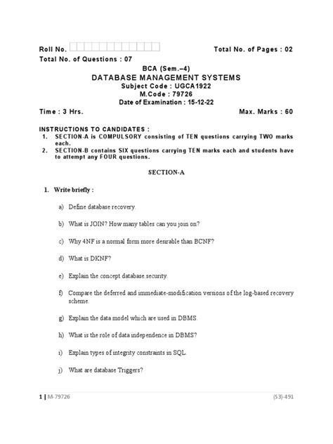 bca 4 sem database management systems 79726 dec 2022 pdf databases sql