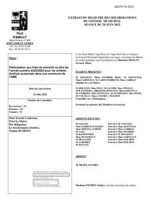 Calaméo Délibération N58 Participation Aux Frais De Scolarité 2022