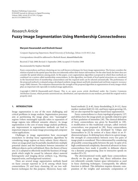 pdf fuzzy image segmentation using membership connectedness