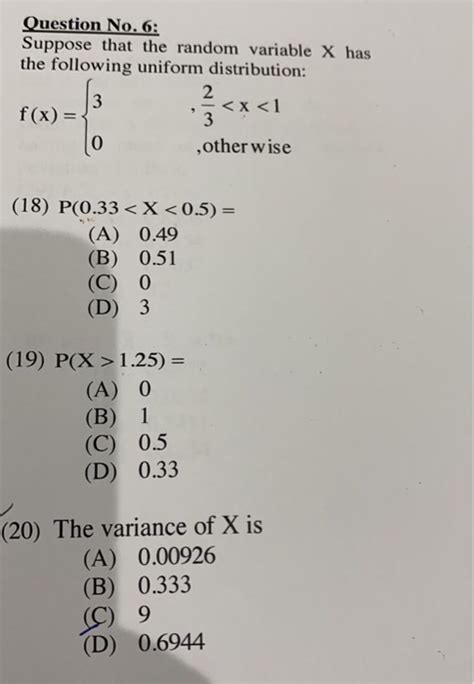 question no 6 suppose that the random variable x has the following uniform distribution 2 f x