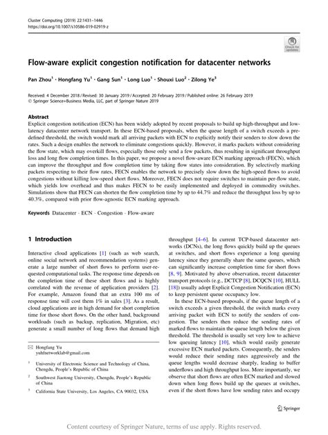 flow aware explicit congestion notification for datacenter networks request pdf