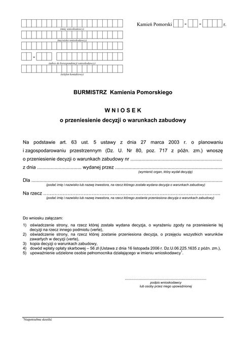Wniosek O Przeniesienie Decyzji O Warunkach Zabudowy