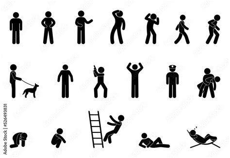 Stick Figure Icon Man Isolated Pictograms Of People Human Poses And
