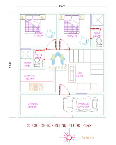 25X30 East Facing 2 BHK House Plan 104 Happho