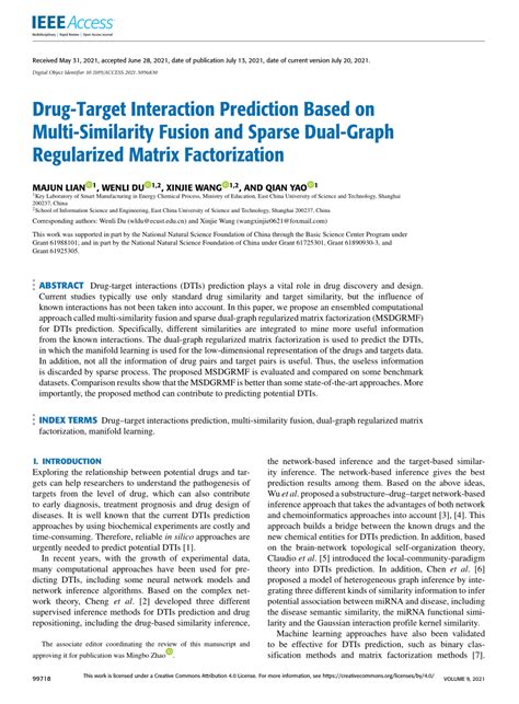 pdf drug target interaction prediction based on multi similarity fusion and sparse dual graph