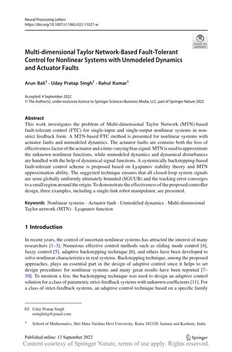 multi dimensional taylor network based fault tolerant control for nonlinear systems with