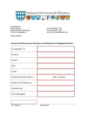 Fillable Online Www2 Bretten Antrag Auf Erteilung Einer Erlaubnis Zum
