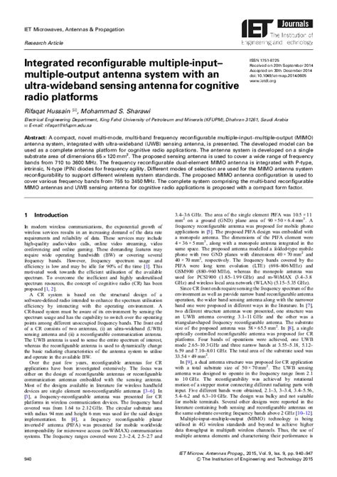 pdf integrated reconfigurable multiple‐input multiple‐output antenna system with an ultra
