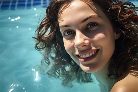 Premium Photo Young Smiling Woman In The Swimming Pool