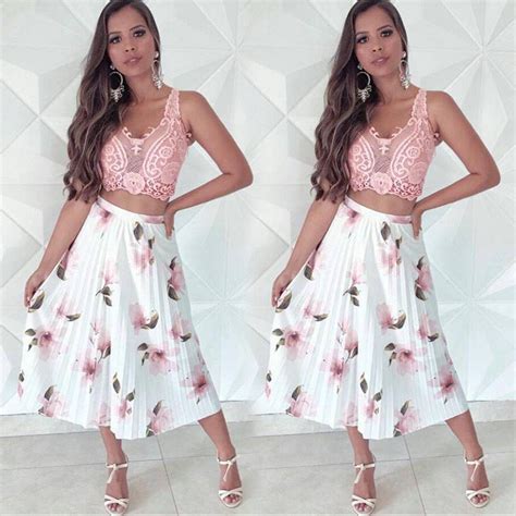 Saia Midi Plissada Floral Branca Victoria S Fashion Store Saias