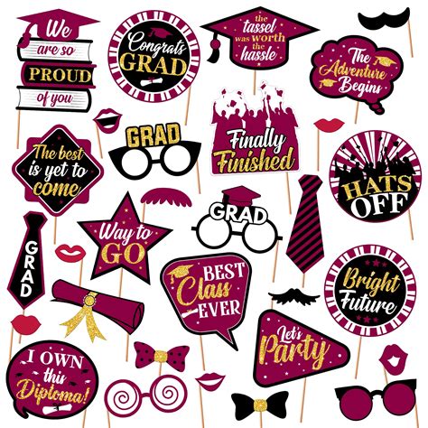Buy KatchOn Maroon Graduation Photo Booth Props 2024 Pack Of 30