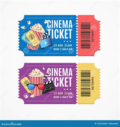 Cinema Movie Tickets Set With Elements Vector Stock Vector