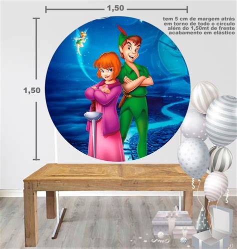 Painel D Festa Redondo Malha Sublimado Peter Pan Wendy R