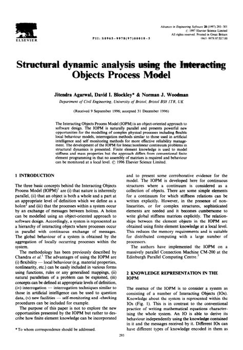 pdf structural dynamic analysis using the interacting objects process model