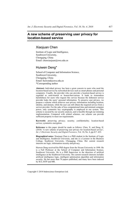 pdf a new scheme of preserving user privacy for location based service
