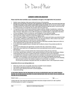 Fillable Online Sedation Consent Form Dr Denzil Nair Fax Email Print