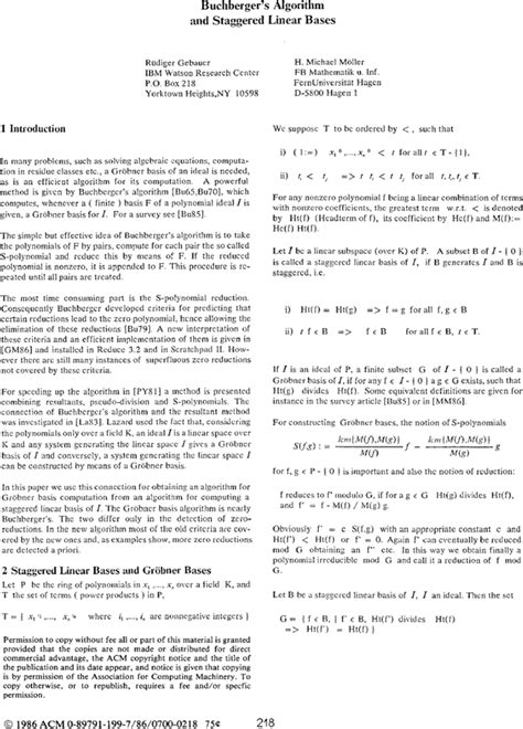 buchberger s algorithm and staggered linear bases proceedings of the fifth acm symposium on