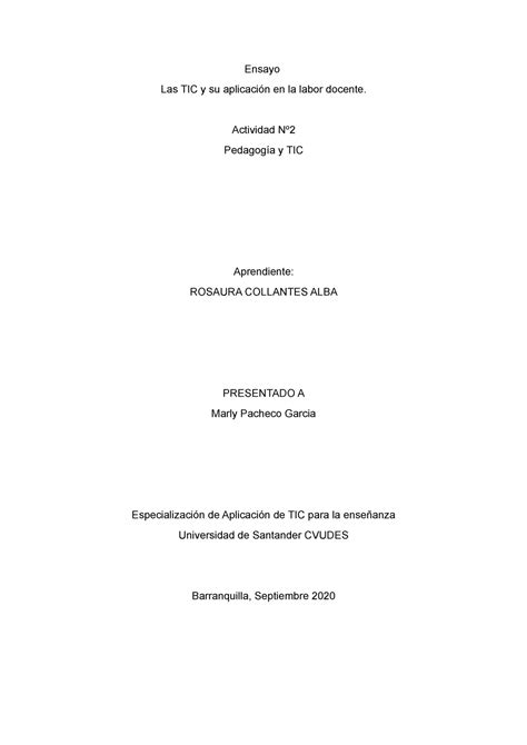 Ensayo Ensayo Las TIC y su aplicación en la labor docente Actividad