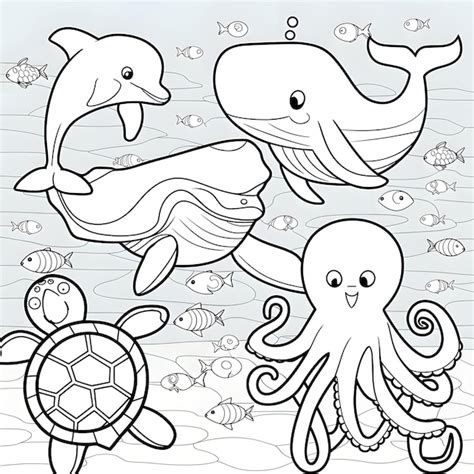 Cena De Animais Marinhos Linhas Brancas E Pretas Para Livro De Colorir