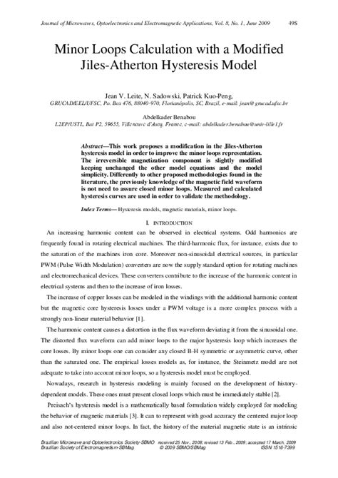 pdf accurate minor loops calculation with a modified jiles‐atherton hysteresis model jean