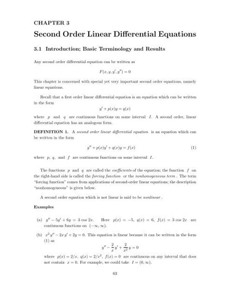 second order linear differential equations