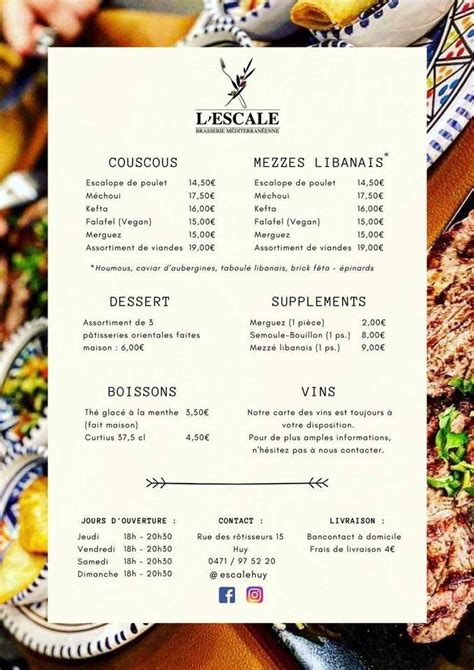 Menu Au L Escale Huy