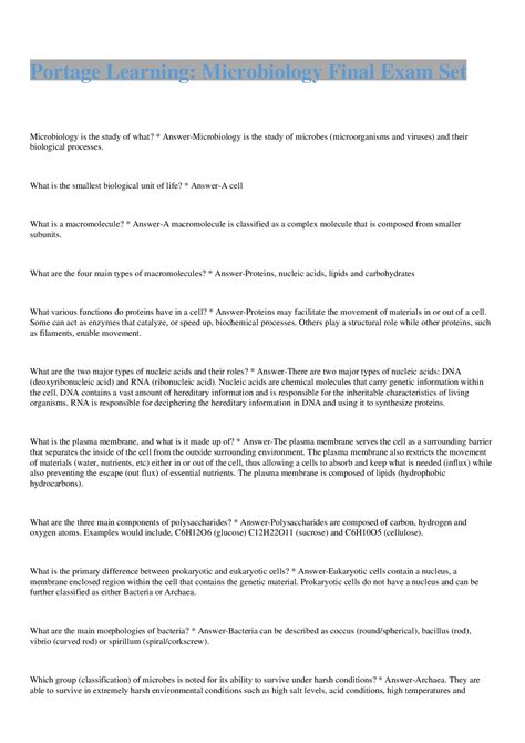 Portage Learning Microbiology Final Exam Set Q A 2022 2023 Browsegrades